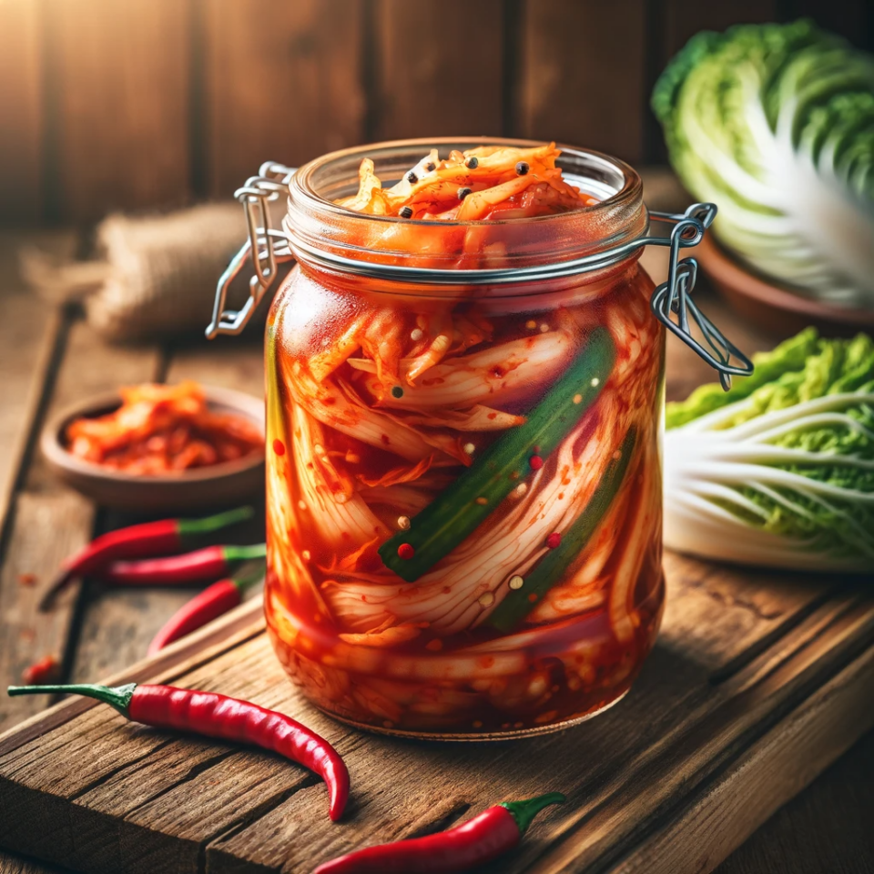 A-professionally-styled-photo-of-a-jar-of-kimchi.-The-jar-is-clear ...
