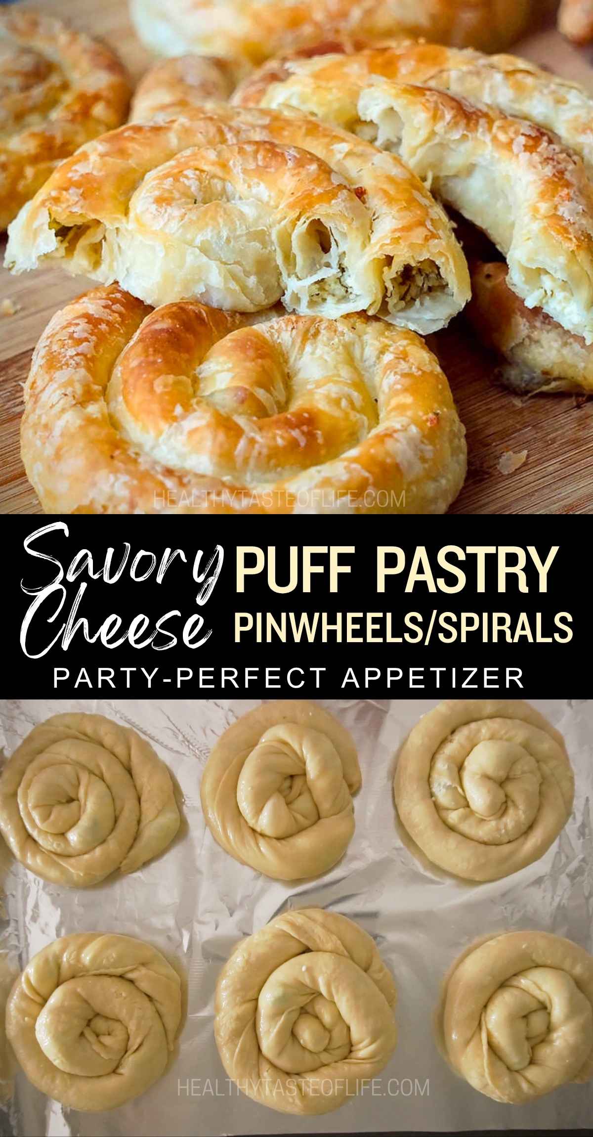 Savory cheese puff pastry pinwheels - spirals, appetizer party ...